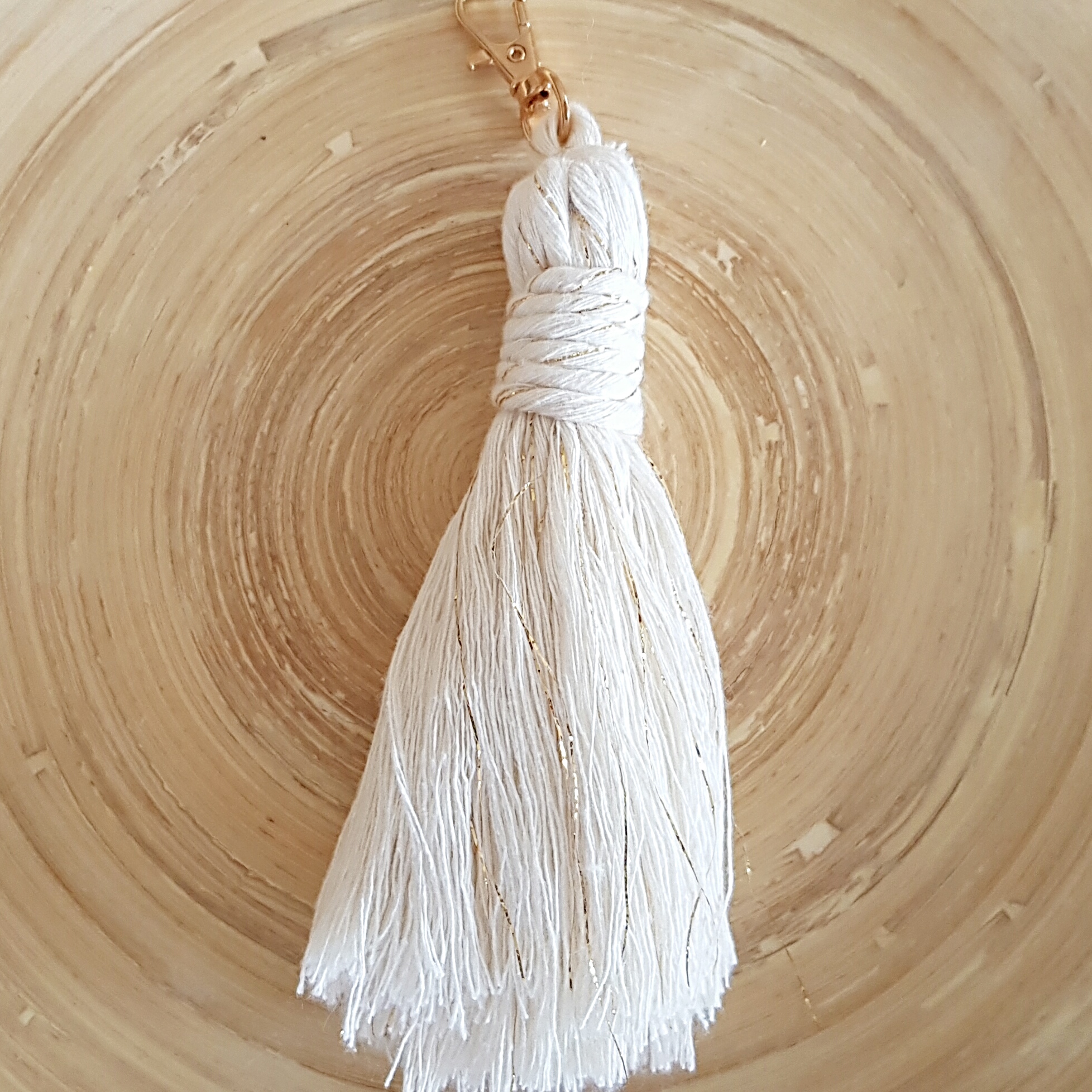 Natural with Gold Tassel Keyring - Pretty Unique